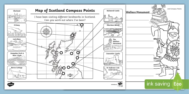 Map of Scotland Compass Points Activity - Twinkl Resource