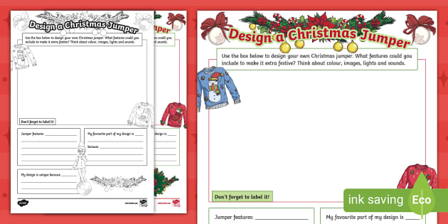 Design a Christmas Jumper Worksheet (teacher made) - Twinkl