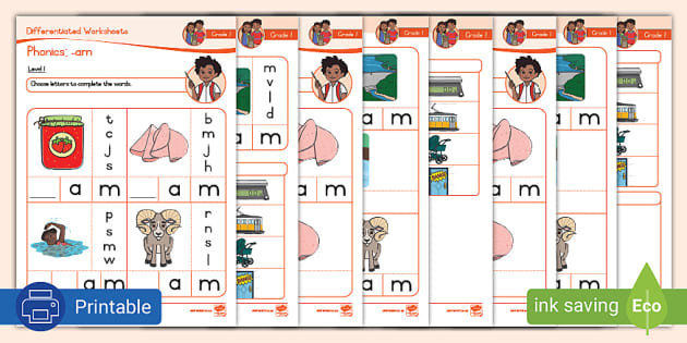 Grade 1 Phonics Am Differentiated Worksheets Twinkl