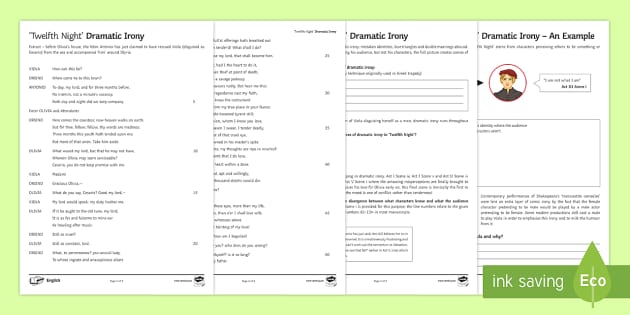 GCSE Twelfth Night: Dramatic Irony Activity Pack