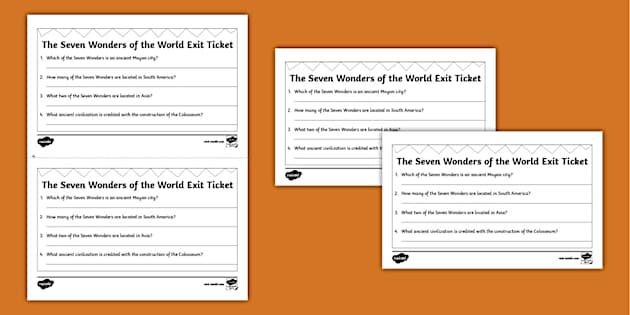 The Seven Wonders of the World Exit Ticket for 6th-8th Grade