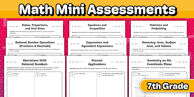 Seventh Grade Math Mini Assessments Skills Review