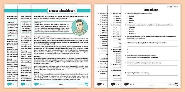LKS2 Ernest Shackleton Differentiated Reading Comprehension Activity