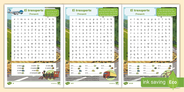 👉 Spanish KS2 Differentiated Word Search: Transport