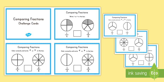 Comparing Fractions Challenge Cards - Fourth Grade Math