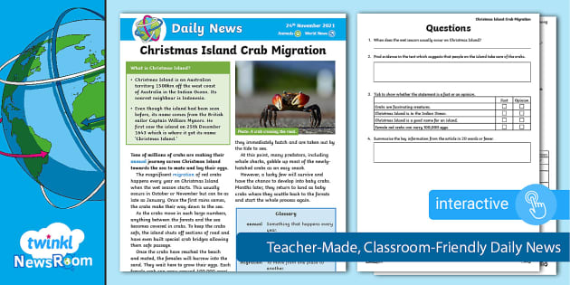 News Story for Kids 7-9: Christmas Island Crab Migration