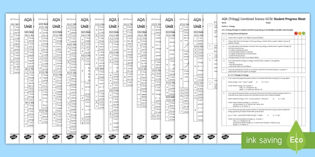 GCSE AQA Physics Student Progress Sheets Pack