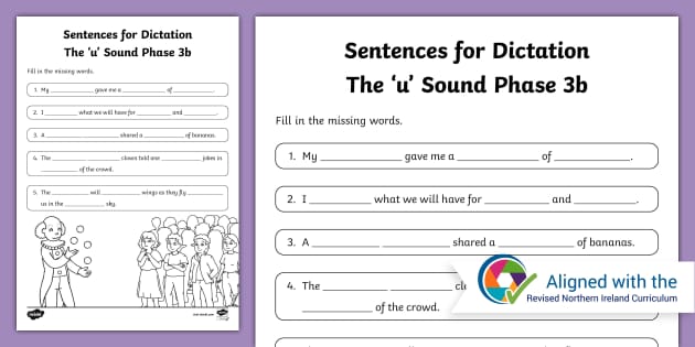 Northern Ireland Linguistic Phonics Phase 3b 'u' Sound Dictation Sentences
