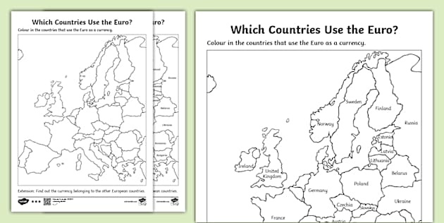 Colour in the Euro Countries Worksheet - Twinkl