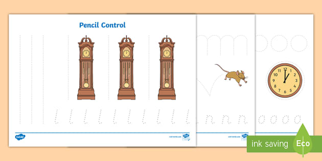Hickory Dickory Dock Pencil Control Worksheets - Twinkl