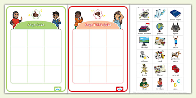 Likes and Dislikes Sorting School Subjects - Indonesian