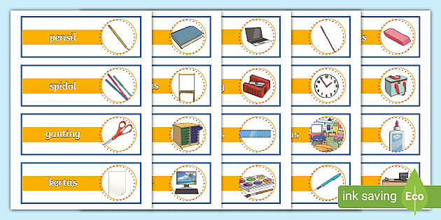 Classroom Objects Vocabulary Cards Indonesian (teacher made)