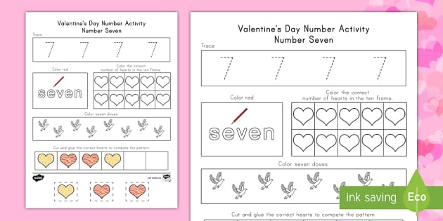 Valentine's Day Number Seven Worksheet / Worksheet