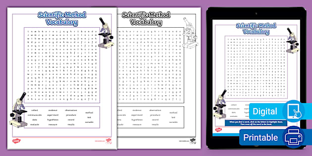 Tier 3 Vocabulary Word Search: Scientific Method for 3rd-5th Grade