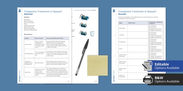 Transparent, Translucent or Opaque? Investigation - Twinkl
