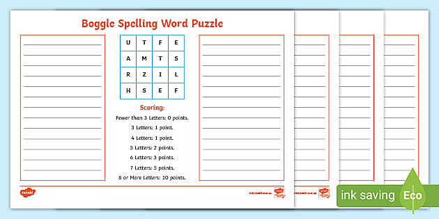 Boggle Word Puzzle Worksheets Yr 5/6 (teacher made)