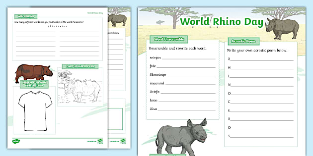 KS2 World Rhino Day Boredom Buster (teacher made) - Twinkl