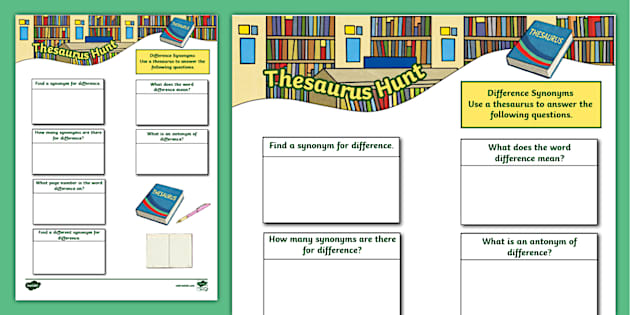 Synonyms for Difference - Thesaurus Hunt Worksheet - Twinkl