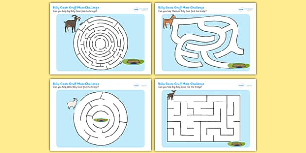 The Three Billy Goats Gruff Pencil Control Maze Activity Pack