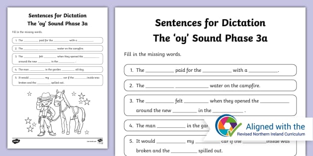 Linguistic Phonics Phase 3a 'oy' Sound Dictation Sentences Activity