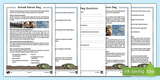 KS2 Armed Forces Day Differentiated Reading Comprehension Activity