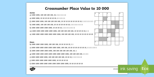 Crossnumber Place Value to 10 000 (teacher made) - Twinkl