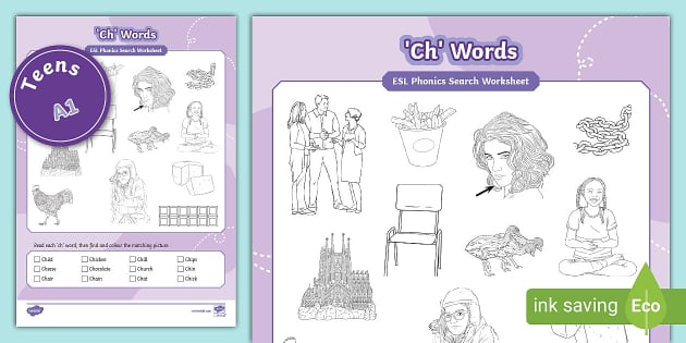 ESL 'Ch' Words Phonics Search Worksheet - Twinkl