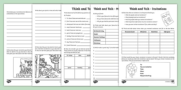 English First/Second Class Oral Language Pack 5 Think and Talk Worksheets