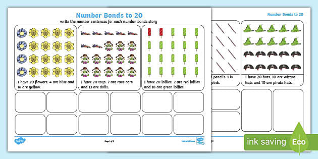 Number Bonds to 20 Stories Worksheets (teacher made)