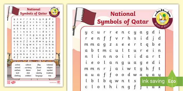 National Symbols of Qatar Word Search (teacher made)