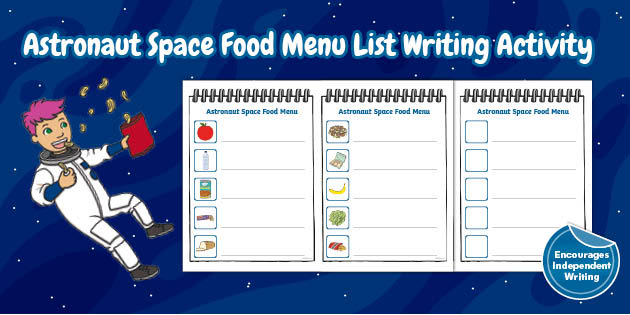 Astronaut Space Food Menu List Writing Activity