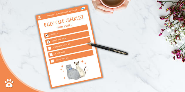 Cat Care - Daily Checklist - Pet Care - Twinkl Pets - Twinkl