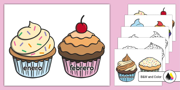 Decoración de meses del año: Feliz cumpleaños de pastelitos