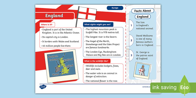 England Fact File KS1 Lehrer Gemacht Twinkl