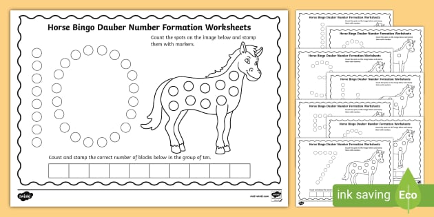 Horse Bingo Dauber Number Formation Worksheets | Twinkl KS1