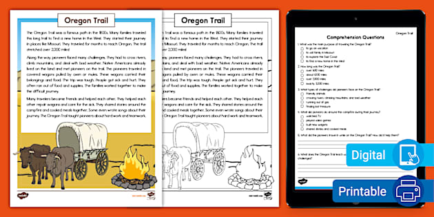 Second Grade Oregon Trail Reading Comprehension Worksheet