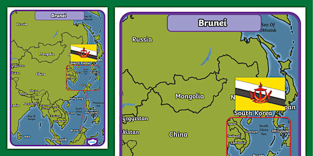 Brunei Map in Asia Display Poster (Teacher-Made) - Twinkl