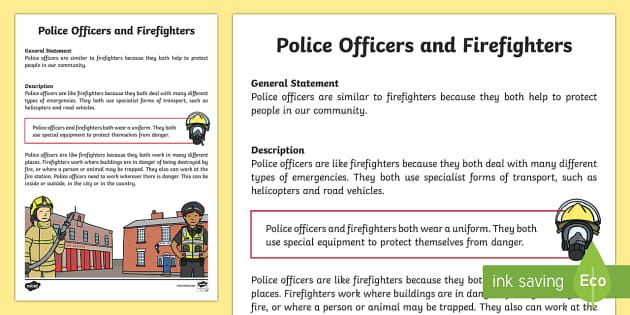 Police Officers and Firefighters Information Report Writing Sample