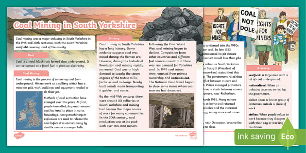 Coal Mining in South Yorkshire Fact File - Twinkl - KS2