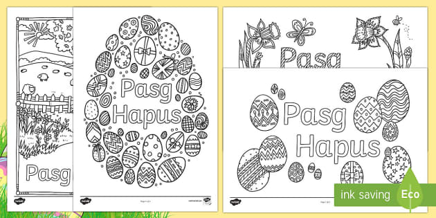 Happy Easter in Welsh Mindfulness Colouring Sheets - Twinkl