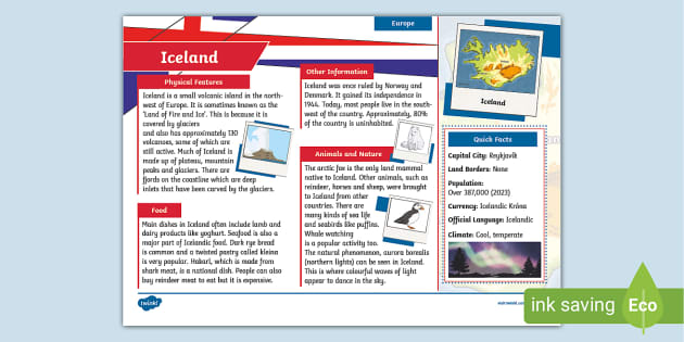 Iceland Fact File (teacher made) - Twinkl