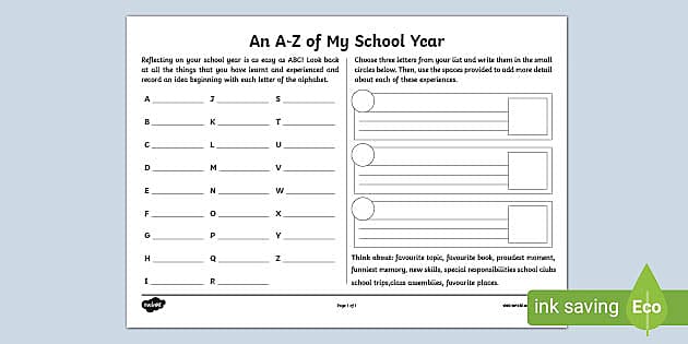 An A-Z of My School Year - End of Year Reflection - Twinkl