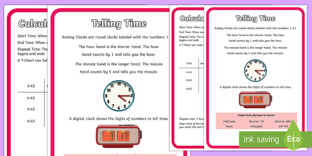 Elapsed Time Posters - telling time, elapsed time, telling the time poster