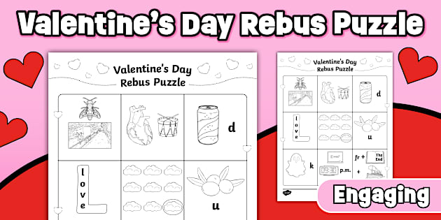 Valentine's Day Rebus Puzzle Worksheet for 3rd-5th Grade