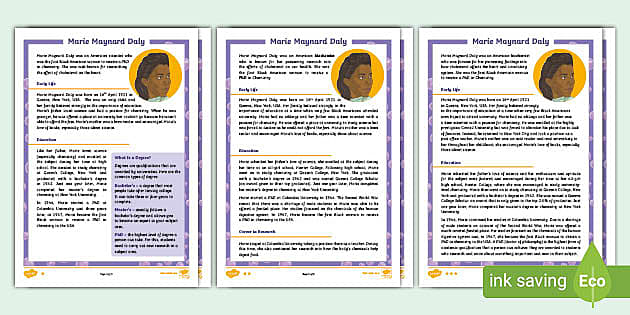 UKS2 Marie Maynard Daly Reading Comprehension Activity