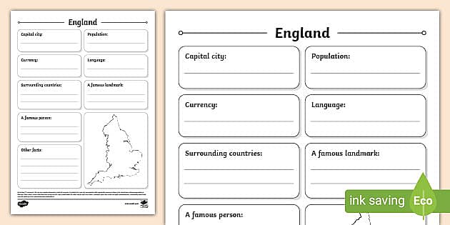 England Fact File Template,England fact file (teacher made)
