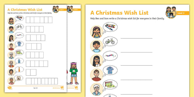 Level 5 A Christmas Wish List Phonics Worksheet - Twinkl