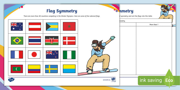 Winter Olympics Country Flag Symmetry Sorting Activity