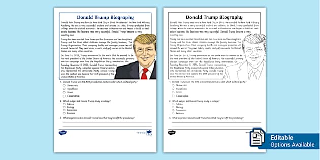 * NEW * 5th Grade Donald Trump Reading Comprehension Activity