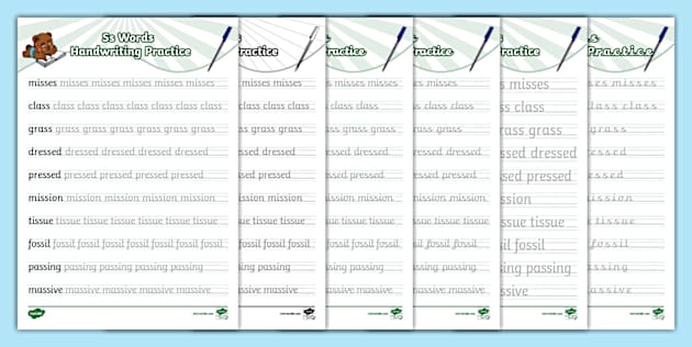 Ss Words Handwriting Practice Worksheet (Teacher-Made)